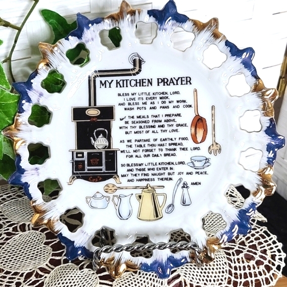 Accents | Vtg 5s My Kitchen Prayer Poem Wall Plate W Articulated Fluer ...